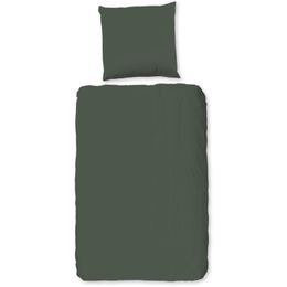 Bettw&auml;sche "Pure uni", gr&uuml;n (dunkel olive gr&uuml;n), B/L: 155cm x 220cm, 1 Stk., 1 Stk., Microfaser, B/L: 80cm x 80cm, 2 Stk., Microfaser, Obermaterial: 100% Polyester, PURE LUXURY COLLECTION, Bettw&auml;sche, Bettw&auml;sche, Mikrofaser, Pflegeleicht, Weich, Uni, Unifarben, Rei&szlig;verschluss