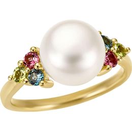 Firetti Damen Perlenring "Schmuck Geschenk Gold 333 Damenring Goldring Fingerring Edelstein", 16, Gelbgold 333 Perlen, 1,8mm, bunt, Gelbgold 333,
