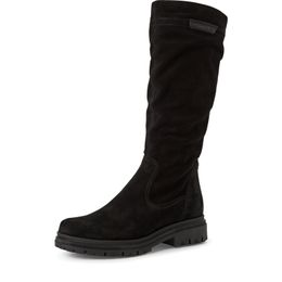 Stiefel Tamaris, Damen, Gr. 37, Normalschaft, schwarz, Veloursleder, unifarben, Schuhe Stiefel, Blockabsatz, Langschaftstiefel mit slouchy Falten am Schaft