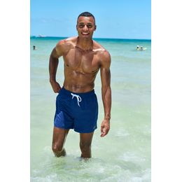 Venice Beach Herren Badeshorts, blau, Gr. L, kontrastfarbene Details, unifarben, Microfaser, Polyester, Recycling-Polyester, Badehosen, mit