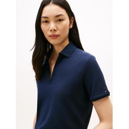 Tommy Hilfiger Damen Poloshirt "LYOCELL PIQUE OPEN-NK SS POLO", blau, Gr. M, unifarben, Single Jersey, Obermaterial: 65% Lyocell, 32% Baumwolle, 3%