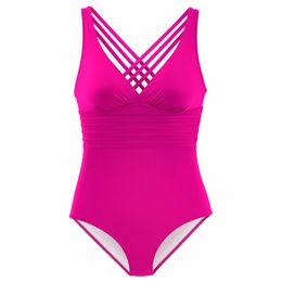 Lascana Damen Badeanzug, pink, Gr. 38, unifarben, Microfaser, Microfaser, Polyamid, Badeanz&uuml;ge, mit toller R&uuml;ckenl&ouml;sung und Shaping-Effekt