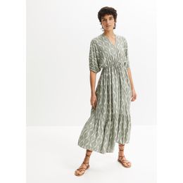 bonprix Damen Midikleid "Midikleid aus flie&szlig;ender Viskose", gr&uuml;n, Gr. 40, Obermaterial: 100% Viskose, Kleider, aus Viskose, ausgestellte Passform,