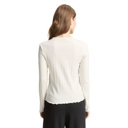 Damen Langarmshirt, wei&szlig;, Gr. XL, Tom Tailor Denim, unifarben, Web, Obermaterial: 95% Baumwolle, 5% Elasthan, Shirts, mit gewelltem Abschluss
