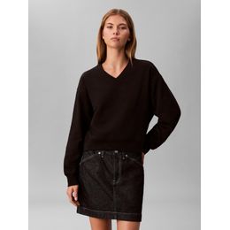Damen Sweatshirt "LS TERRY WOVEN LABEL VNK SWEATSH", schwarz, Gr. S, Calvin Klein Jeans, unifarben, Sweatware, Obermaterial: 86% Baumwolle, 14%