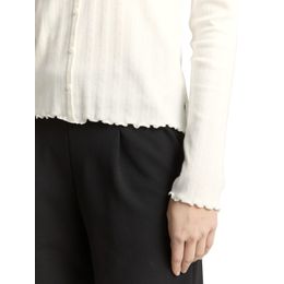 Damen Langarmshirt, wei&szlig;, Gr. S, Tom Tailor Denim, unifarben, Web, Obermaterial: 95% Baumwolle, 5% Elasthan, Shirts, mit gewelltem Abschluss