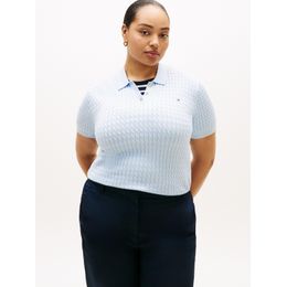 Damen Polokragenpullover "CRV CO CABLE FINE GG POLO S/S"breezy blau, Gr. 54, Tommy Hilfiger Curve, Zopfmuster, Strick, Obermaterial: 100% Baumwolle,