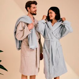 Bademantel s.Oliver, L:108cm, grau, Walkfrottier, Hausm&auml;ntel, "s. Oliver Bademantel, ideal f&uuml;r Sauna & Spa, Hotelbademantel", Kapuze mit dezenter