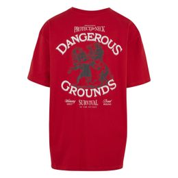 Herren T-Shirt "Upscale by Mister Tee Dangerous Grounds Oversize Tee", rot, Gr. S, UPSCALE BY MISTER TEE, bedruckt, 100% Baumwolle, Shirts