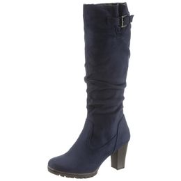 ANISTON SHOES Damen Stiefel, Gr. 38, blau, Textil, Veloursleder, Schuhe, mit Raffungen am slouchy Schaft