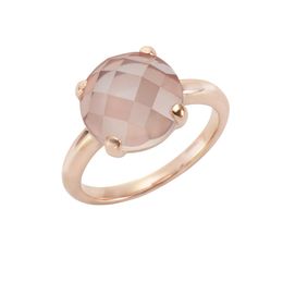JAMELLI Damen Fingerring "925 Sterling Silber ros&eacute;-vergoldet mit echtem Rosenquarz 12mm", 056 (17,8), Silber 925 (Sterlingsilber), rot, Silber 925