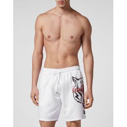 Plein Sport Herren Badehose "Tiger", wei&szlig;, Gr. L, Obermaterial: 100% Polyester, Badehosen