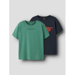 T-Shirt name it "NKMBENNO 2P SS NREG TOP BOX PB", Jungen, Gr. 122/128, bottle gr&uuml;n pack:salute, Jersey, Obermaterial: 100% Baumwolle, unifarben, normal normal, Rundhals, Shirts T-Shirt