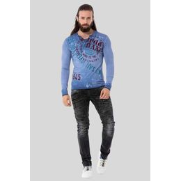 Cipo & Baxx CIPO & BAXX Herren T-Shirt "Sweatshirts", blau, Gr. M, bedruckt, 95% Baumwolle, 5% Elasthan, Shirts, mit Knopfleiste am Ausschnitt