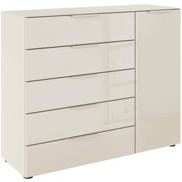 Schubkastenkommode Rauch "Kommode T&uuml;rkommode Sideboard Kombikommode FLIPP mit Glasfront", beige (beige, glas beige (champagner)), B:120cm H:99cm T:42cm, Holzwerkstoff, Sideboards, 1-t&uuml;rig, 5 Schubladen, Soft-Close-Funktion, Oberboden und Front Glas