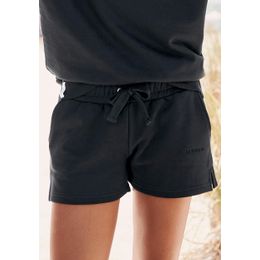 Lascana Damen Sweatshorts, Gr. 40, schwarz, Sweatware, Obermaterial: 100% Baumwolle, bestickt, unifarben, Hosen, aus organischer Baumwolle, Loungewear