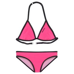 Bench. M&auml;dchen Triangel-Bikini, pink, Gr. 158, Colorblocking, unifarben mit Farbeinsatz, Polyamid, Bikini-Sets, mit Logoprint an Top und Hose