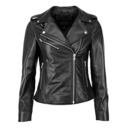 JCC Damen Bikerjacke "31020356", schwarz, Gr. XS, Obermaterial: 100% Leder Lamm; Futter: 100% Polyester; &Auml;rmelfutter: 100% Polyester, Jacken