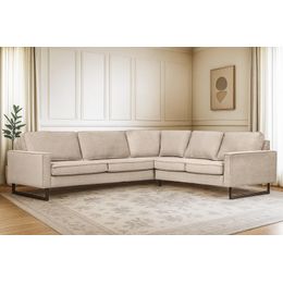 Ecksofa Home Affaire "Pinto, XXL, 250/290 cm, langer Schenkel, Ottomane", grau (hellgrau), B:290cm H:85cm T:250cm, Luxus-Microfaser in Lederoptik(100% Polyester);Cord (92% Polyester, 8% Polyamide), Sofas, Ecksofa, Cord, Chenille, Lederoptik, mit Keder, Metallf&uuml;&szlig;e, Wellenunterfederung