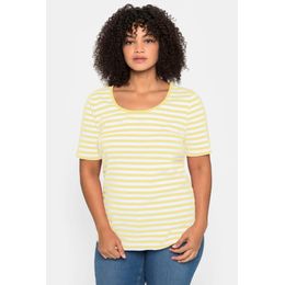 sheego Damen Kurzarmshirt "T-Shirt", gelb, Gr. 44, gemustert, gestreift, mehrfarbig, 100% Baumwolle, Shirts