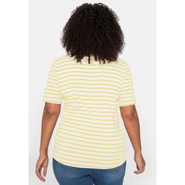 sheego Damen Kurzarmshirt "T-Shirt", gelb, Gr. 52, gemustert, gestreift, mehrfarbig, 100% Baumwolle, Shirts