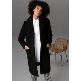 Aniston CASUAL Damen Kurzmantel, schwarz, Gr. 44, Strukturmuster, unifarben, Pl&uuml;sch, Obermaterial: 100% Polyester. Futter: 100% Polyester, M&auml;ntel, in