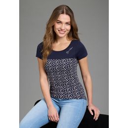 Kangaroos Damen T-Shirt, blau, Gr. 40, gemustert, Rippware, Obermaterial: 100% Baumwolle, Shirts, Kurzarm, sehr figurbetonte Passform, aus Baumwolle