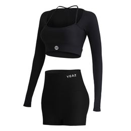 YEAZ Damen Shorts "SET Long Top + Shorts CLUB LEVEL", schwarz, Gr. L, Obermaterial: 78% Nylon NY. 22% Elasthan EL., Sportanz&uuml;ge