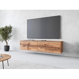Lowboard Home Affaire "LOWBOARD D, wahlweise mit oder ohne Beleuchtung", braun (votan eichefarben), B:140cm H:30cm T:33cm, Sideboards, Lowboard, modernes TV-Board ohne Griffe, mit viel Stauraum,stehend und h&auml;ngend