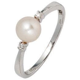 Jobo Damen Perlenring, 54, P1 = bei 10-facher Vergr&ouml;&szlig;erung erkennbare Einschl&uuml;sse, Diamanten Perlen Wei&szlig;gold 585, wei&szlig;, Diamanten, Perlen, Wei&szlig;gold