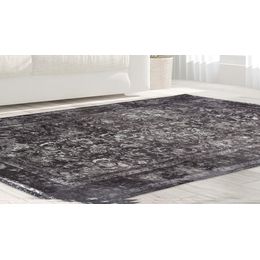 Teppich Calo-deluxe, B:140cm H:9mm L:200cm, grau, Kunstfaser, Wohnzimmer, Teppiche, "Layata 8030", Kurzflor, Wohnzimmer
