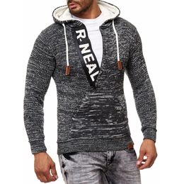 Rusty Neal Herren Kapuzensweatshirt, grau, Gr. S, mehrfarbig, 70% Polyacryl, 30% Baumwolle, Sweatshirts, mit stylischem Ausschnitt