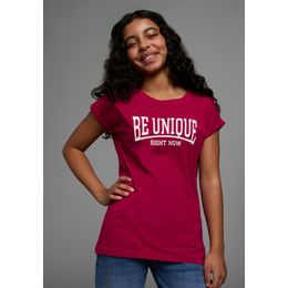 Kidsworld M&auml;dchen T-Shirt "Be unique - right now", rot, Gr. 164, bedruckt, Single Jersey, Obermaterial: 100% Baumwolle, Shirts, kurz&auml;rmelig,