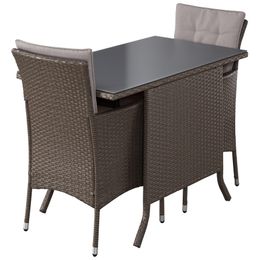 Konifera "Balkonset "Mailand" Set, 2x Sessel, 1x Tisch 112x65 cm, inkl. Auflagen, Polyrattan, 7 Stk. tlg. Tischplatte aus Sicherheitsglas