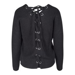 Urban Classics Damen Rundhalspullover "Urban Classics Damen Ladies Back Lace Up Sweater"schwarz, Gr. S, unifarben, 100% Polyacryl, Pullover