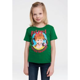 logoshirt M&auml;dchen T-Shirt "Pippi Langstrumpf Portrait", gr&uuml;n, Gr. 92, bedruckt, 100% Baumwolle, Shirts, mit coolem Pippi Langstrumpf-Print
