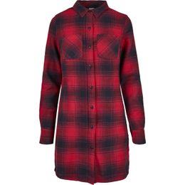Urban Classics Damen A-Linien-Kleid "Urban Classics Damen Ladies Check Shirt Dress", rot, Gr. XS, 100% Baumwolle, Kleider