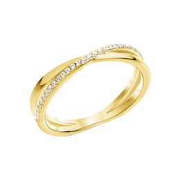 Celesta Damen Fingerring "Silber 925 vergoldet mit wei&szlig;en Zirkonia-Steinen", 060 (19,1), Silber 925 (Sterlingsilber), gelb, Silber 925