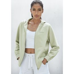 Damen Kapuzensweatjacke, BENCH. LOUNGEWEAR, Gr. 44, gr&uuml;n, angeraute Sweatware, Obermaterial: 95% Baumwolle, 5% Elasthan. Kapuzenfutter: 100%