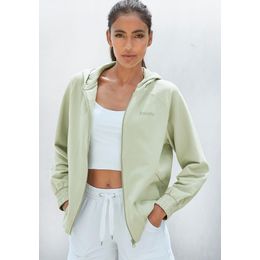 Damen Kapuzensweatjacke, BENCH. LOUNGEWEAR, Gr. 40, gr&uuml;n, angeraute Sweatware, Obermaterial: 95% Baumwolle, 5% Elasthan. Kapuzenfutter: 100%