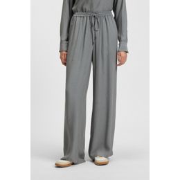 BOSS Orange Damen Stoffhose "Tane Premium Damenmode", blau, Gr. 46, gemustert, unifarben, Web, Obermaterial: 100% Viskose, Hosen, mit Logo-Jacquard