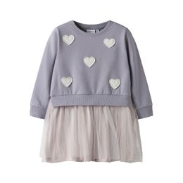 name it M&auml;dchen Minikleid "NMFBIANJA SWEAT DRESS BRU"lavender gray, Gr. 104, bestickt, unifarben, angeraute Sweatware;T&uuml;ll, Obermaterial: 95%