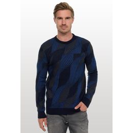 Rusty Neal Damen Strickpullover, blau, Gr. L, mehrfarbig, 70% Polyacryl, 30% Baumwolle, Pullover, im angesagten Wellen-Design