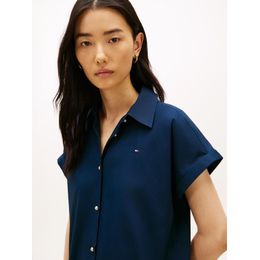 Tommy Hilfiger Damen Shirtkleid "POPLIN PLEATED SHORT SS DRESS", blau, Gr. M, unifarben, Jersey, Obermaterial: 100% Baumwolle, Kleider, mit