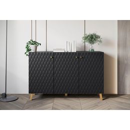 Sideboard Home Affaire "Phuket, Front MDF", schwarz (graphite schwarz matt, mdf, gold), B:120cm H:76cm T:39cm, Sideboards, Sideboard, Modernes Sideboard mit 6 F&auml;chern, Breite 120 cm