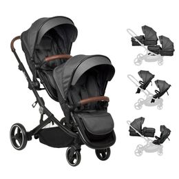 Zwillings-Kombikinderwagen BABYGO "Twinner Set, Grey melange", Kinder, grau (grau melange), Aluminium, Polyester, Kinderwagen, inkl. 2 Regenhauben, Wickeltasche