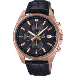 Chronograph CASIO EDIFICE, schwarz (schwarz, schwarz), Armbanduhren, Herren, Chronograph, Quarzuhr, Armbanduhr, Herrenuhr, Lederarmband, analog, Tag