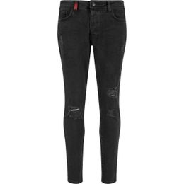 2Y Premium Herren Bequeme Jeans "2Y Premium Herren 2Y Destroyed Slim Fit Denim"washedschwarz, Gr. 33, unifarben, 97% Baumwolle, 3% Elasthan, Jeans
