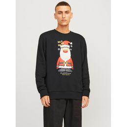 Jack & Jones JACK & JONES Herren Sweatshirt "JJXMAS JOLLY SWEAT CREW NECK", schwarz, Gr. S, bedruckt, angeraute Sweatware, Obermaterial: 88% Baumwolle, 12%