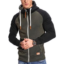 behype Herren Sweatjacke "RAGLAN", gr&uuml;n, Gr. M, unifarben, 70% Baumwolle, 30% Polyester, Sweatjacken, mit Raglan-&Auml;rmeln
